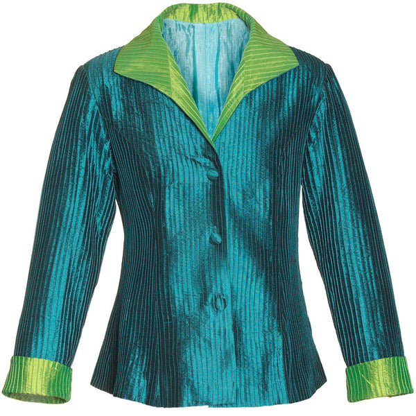 Pintuck Taffeta Jacket - Turquoise & Lime – Wonderland Boutique